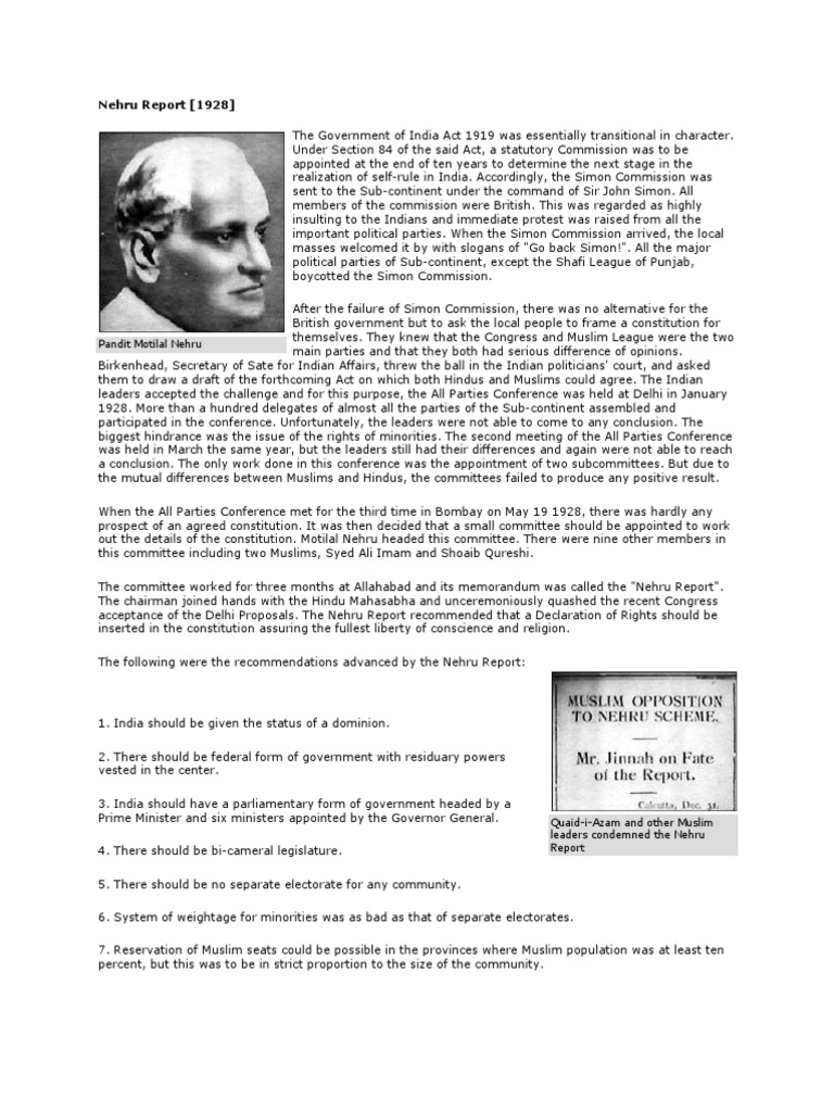 Nehru Report | PDF | Muhammad Ali Jinnah | Pakistan Movement