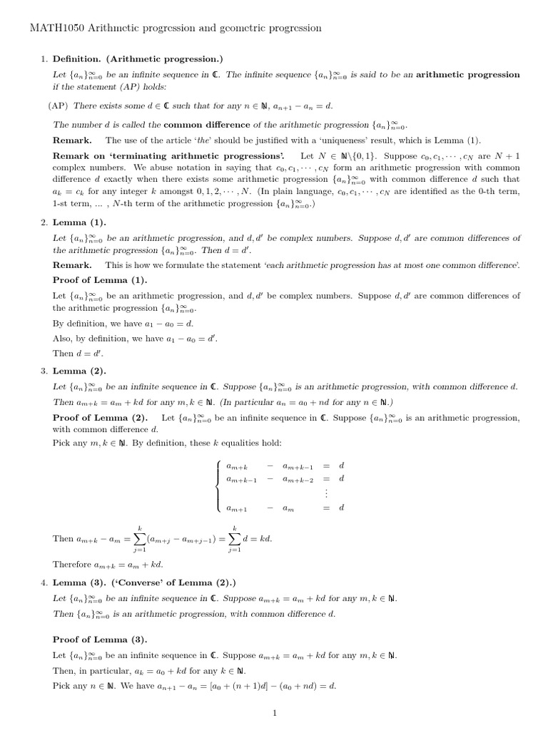 1.04 Arithmetic Progression and Geometric Progression | PDF | Infinity ...