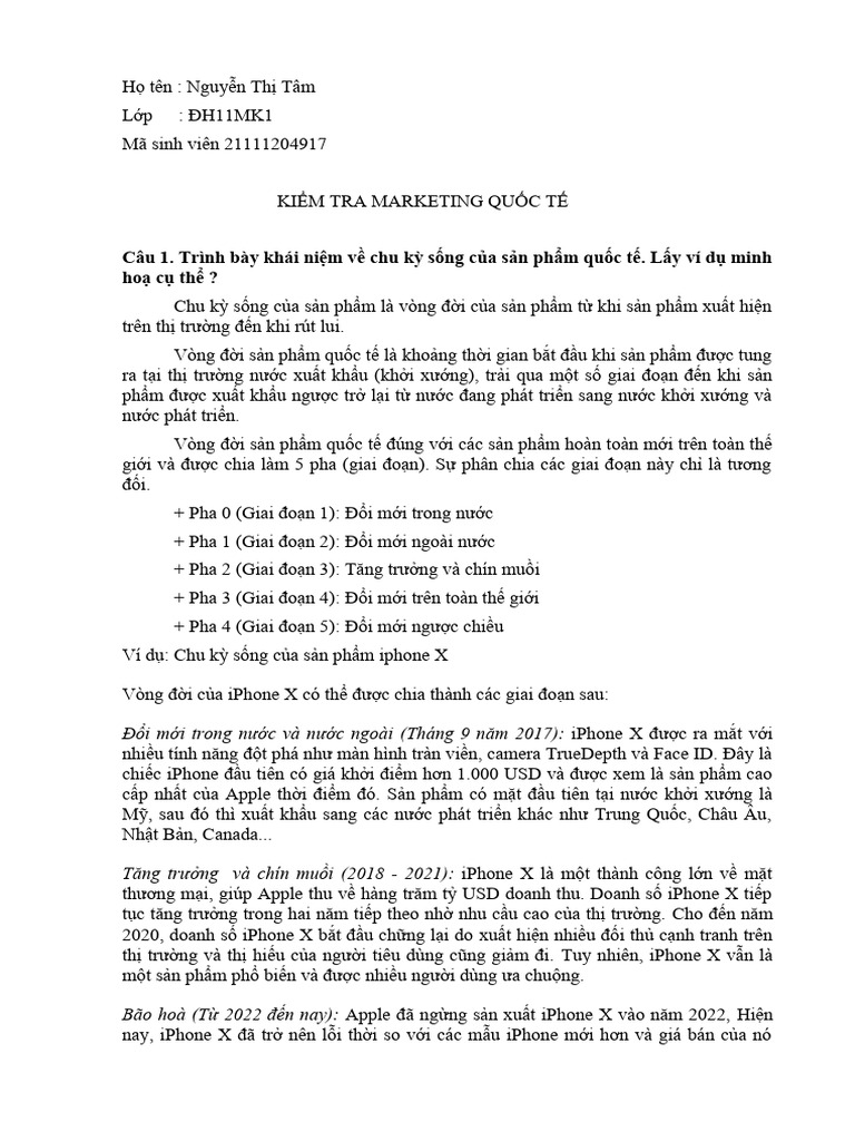 Marketing Quốc Tế Bài Ktra Số 2 | PDF