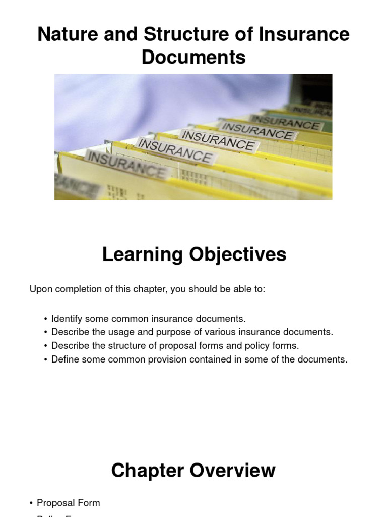 Chapter 7 - Nature and Structure of Insurance Documents | PDF ...