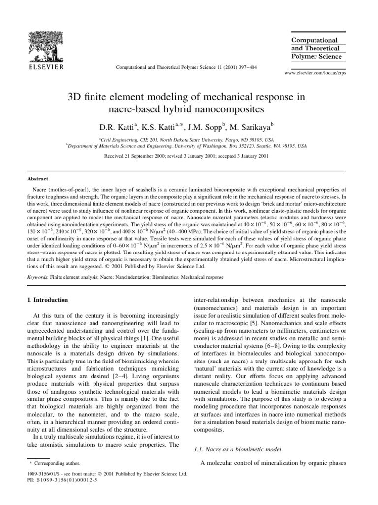 3D Finite Element Modeling of Mechanical Response in Nacre-Based Hybrid ... 3D Finite Element Modeling of Mechanical Response in Nacre-Based Hybrid ...
