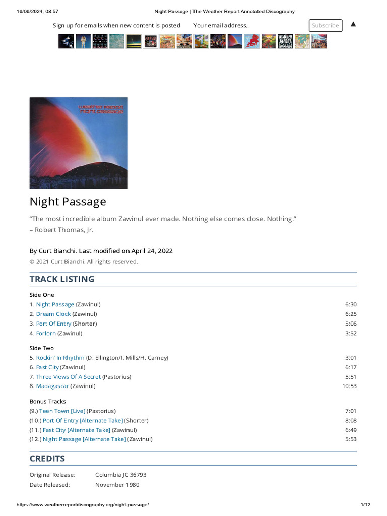 Night Passage Weather Report Overview | PDF