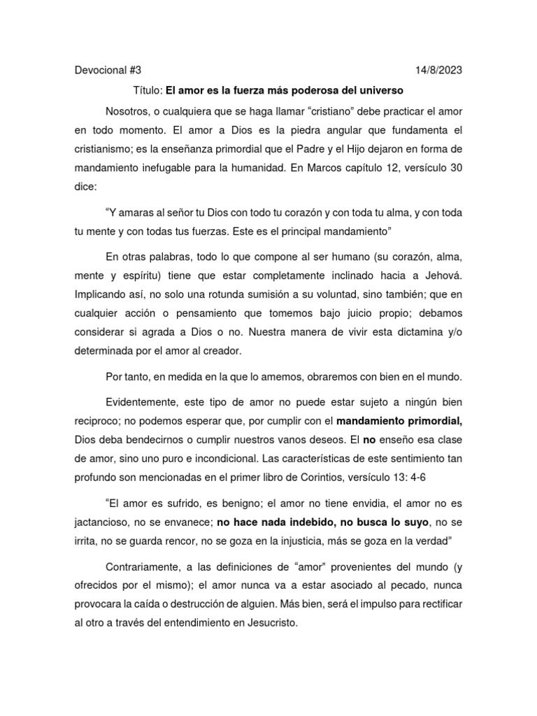 El amor es la fuerza mas poderosa del universo devocional | PDF | Amor | Pecado