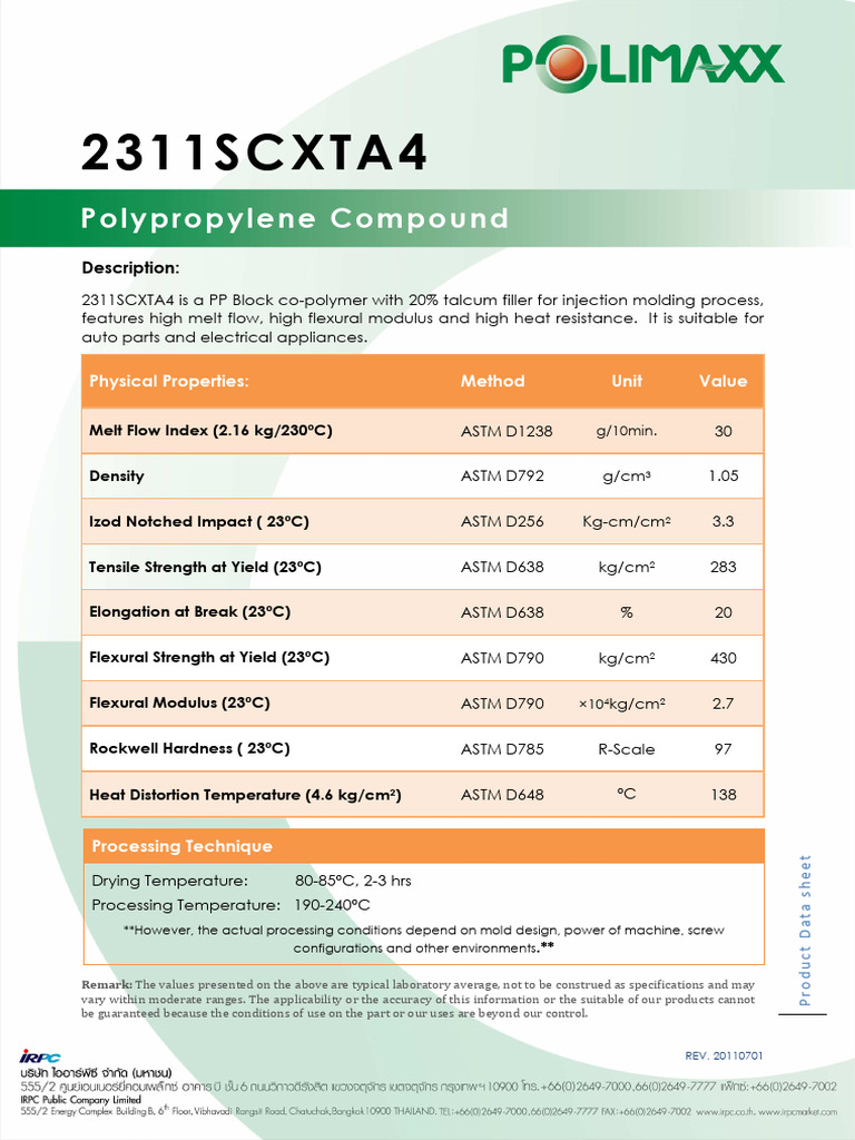 PP Compound 2311scxta4 Datasheet | PDF