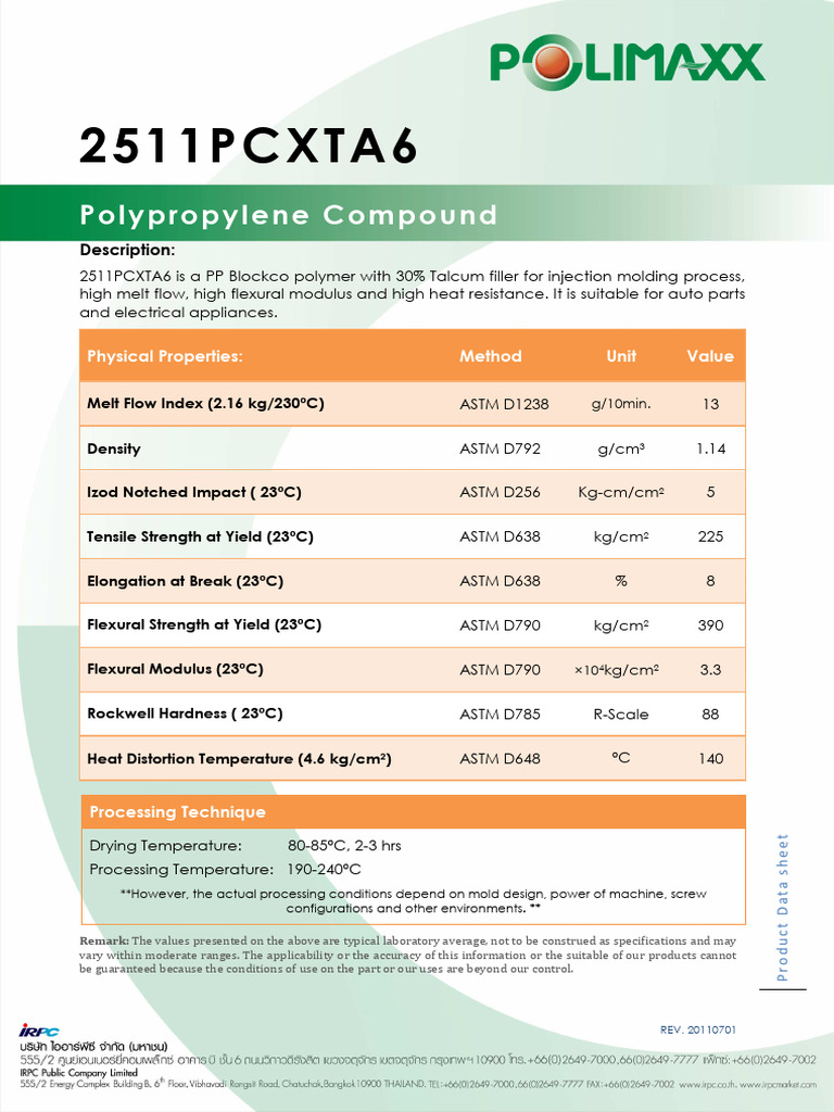 PP Compound 2511pcxta6 Datasheet | PDF