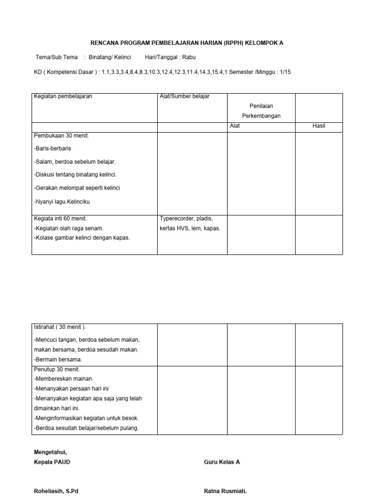 Rencana Program Pembelajaran Harian | PDF