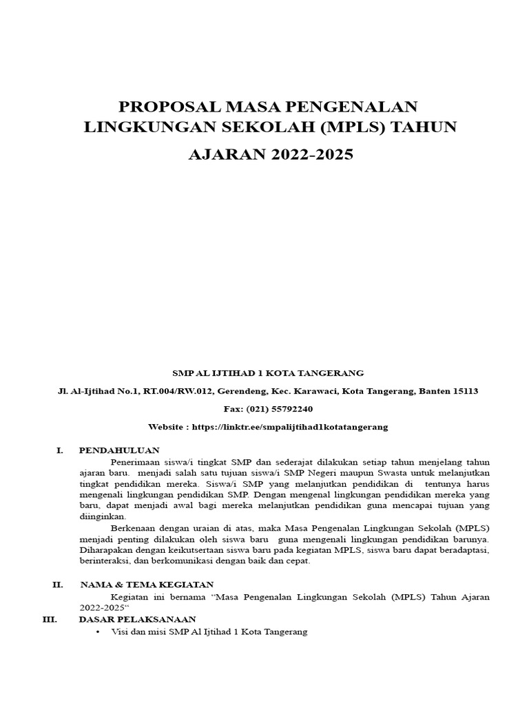 Proposal MPLS SMP Al Ijtihad 2022-2025 | PDF