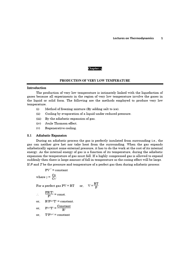 Chapter 5 (Production of Very Low Temperature) | PDF | Heat | Gases