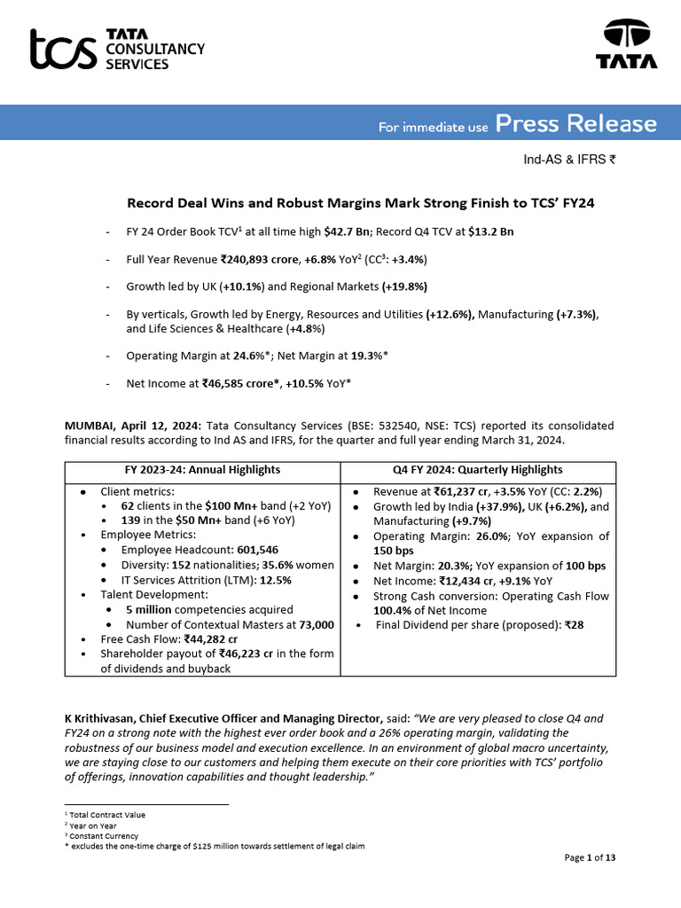 Press Release - InR | PDF | Expense | Cloud Computing