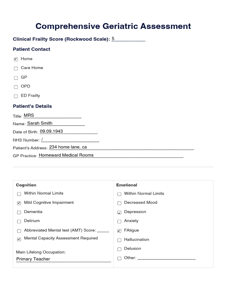 Comprehensive Geriatric Assessment-Sample | PDF | Geriatrics | Dementia