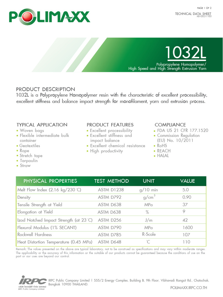PP Homo 1032l Datasheet | PDF | Recycling | Polymers