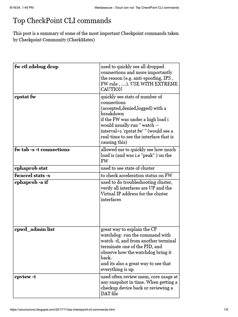 Mediasecure - Sicuri Con Noi - Top CheckPoint CLI Commands | PDF ...