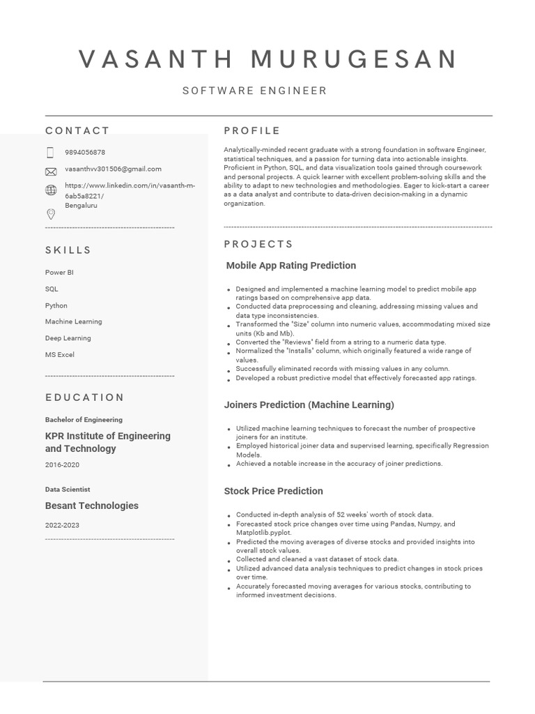 Vasanth Software Engineer Resume | PDF | Machine Learning | Data Science