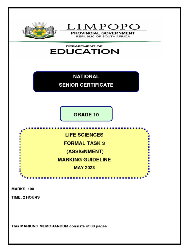 Formal Task 3 Grade 10 Marking Guideline (Assignment) VG | PDF | Leaf ...
