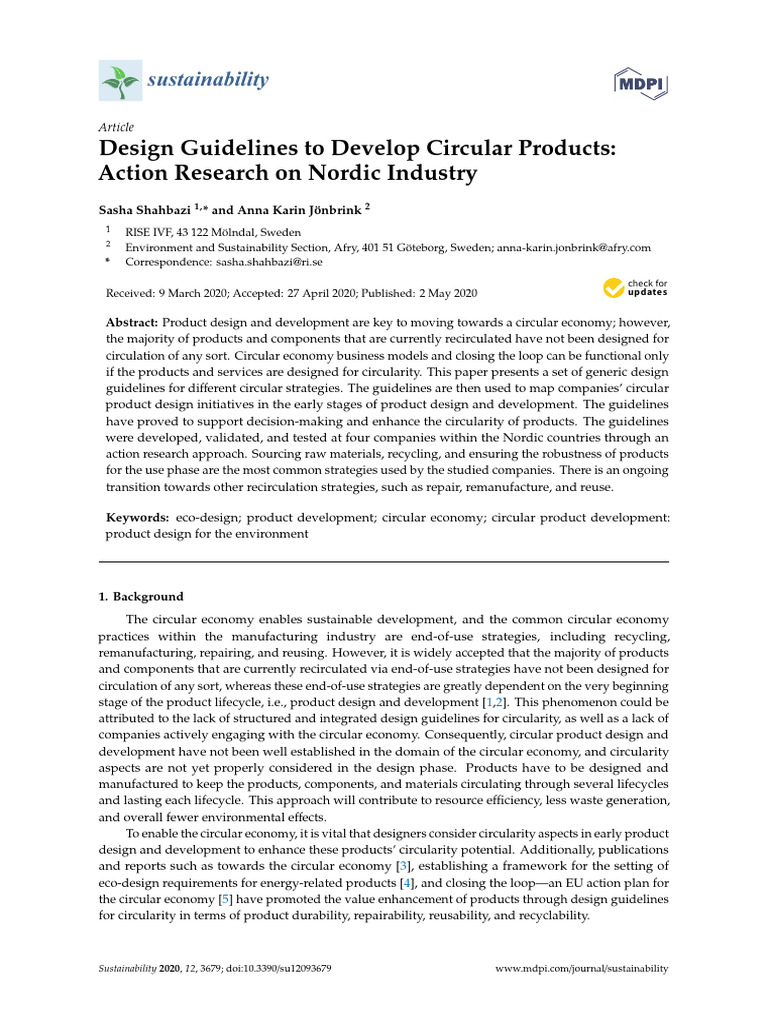 Design Guidelines To Develop Circular Products Action Research On Nordic Industry | PDF | Reuse ...