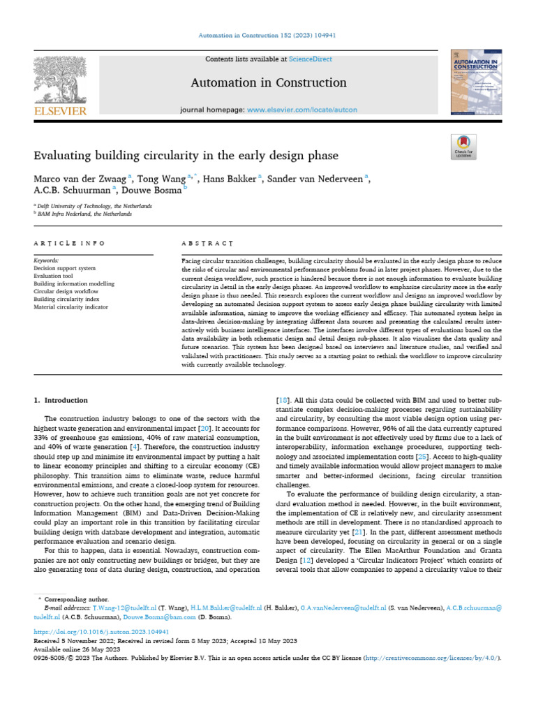 Evaluating Building Circularity In The Early Design Phase Pdf Building Information Modeling