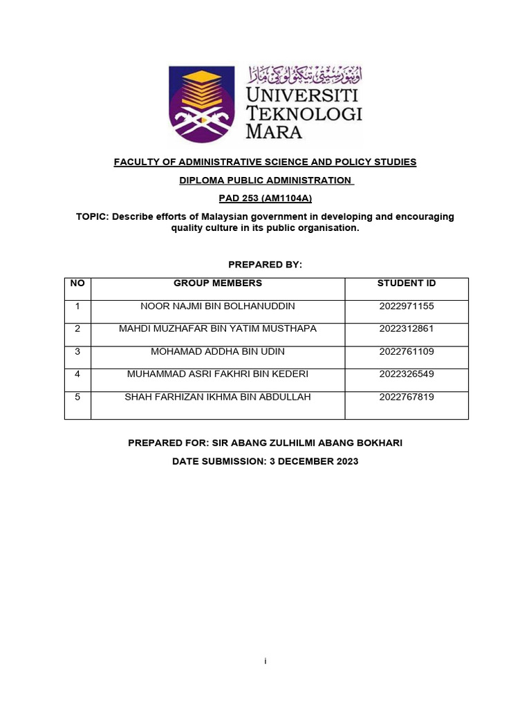 Pad 253 Group Assignment Question e | PDF | Quality Management | Governance