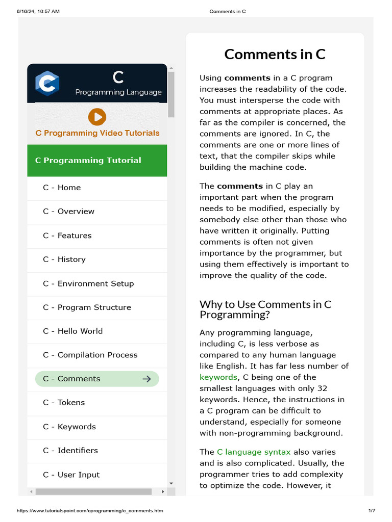 Comments in C | Download Free PDF | Computer Programming | Computer Program