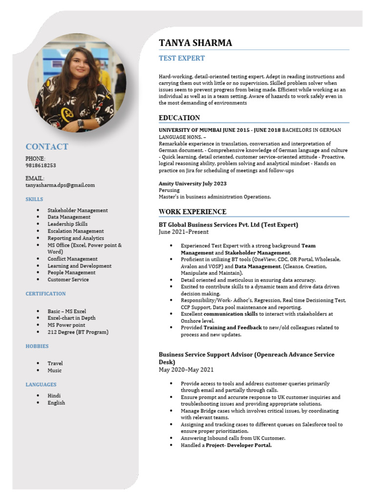 Tanya Sharma Resume 3 | PDF