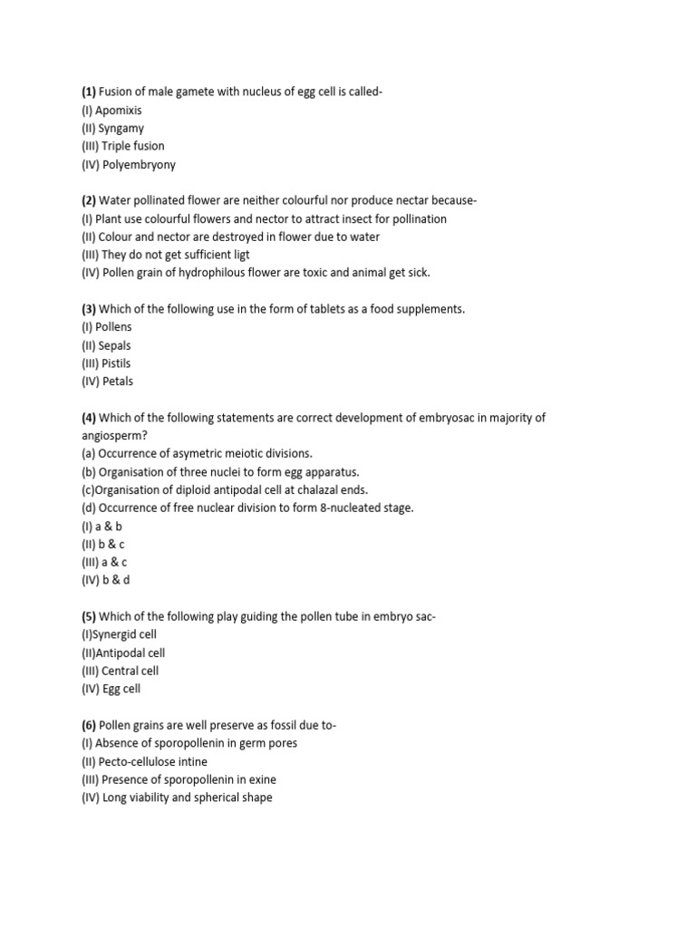 Question of Sexual Reproduction in Flowering Plants | PDF | Seed ...