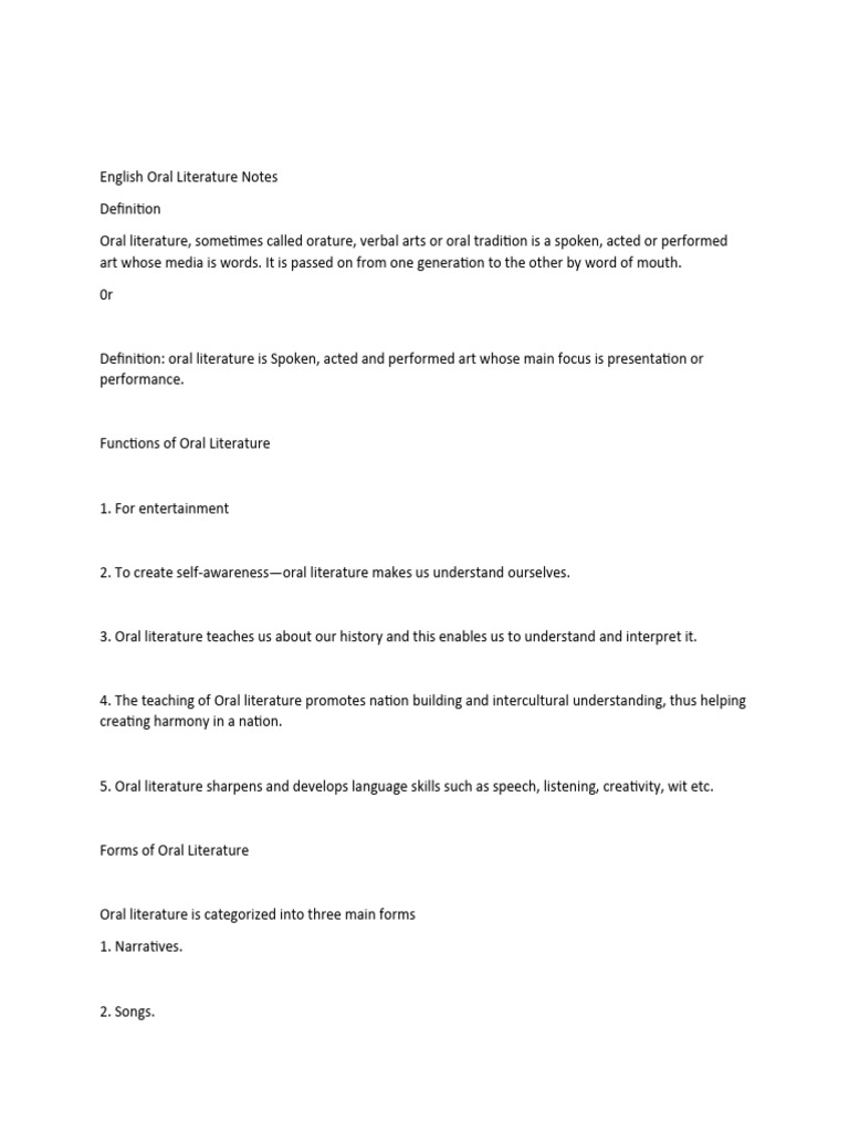 English Oral Literature Guide | PDF | Poetry | Narrative