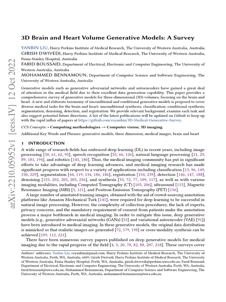 3D Brain and Heart Volume Generative Models a Surv | PDF | Artificial Intelligence ...