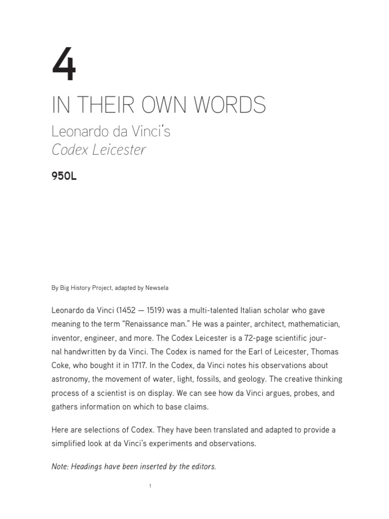 U4 DaVincis Codex Leicester Reading 2014 950L | PDF | Earth Sciences