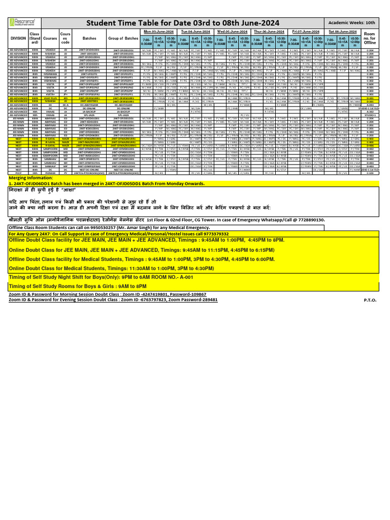 Student Time Table For Date 03rd To 08th June-2024 | PDF | Standardized ...