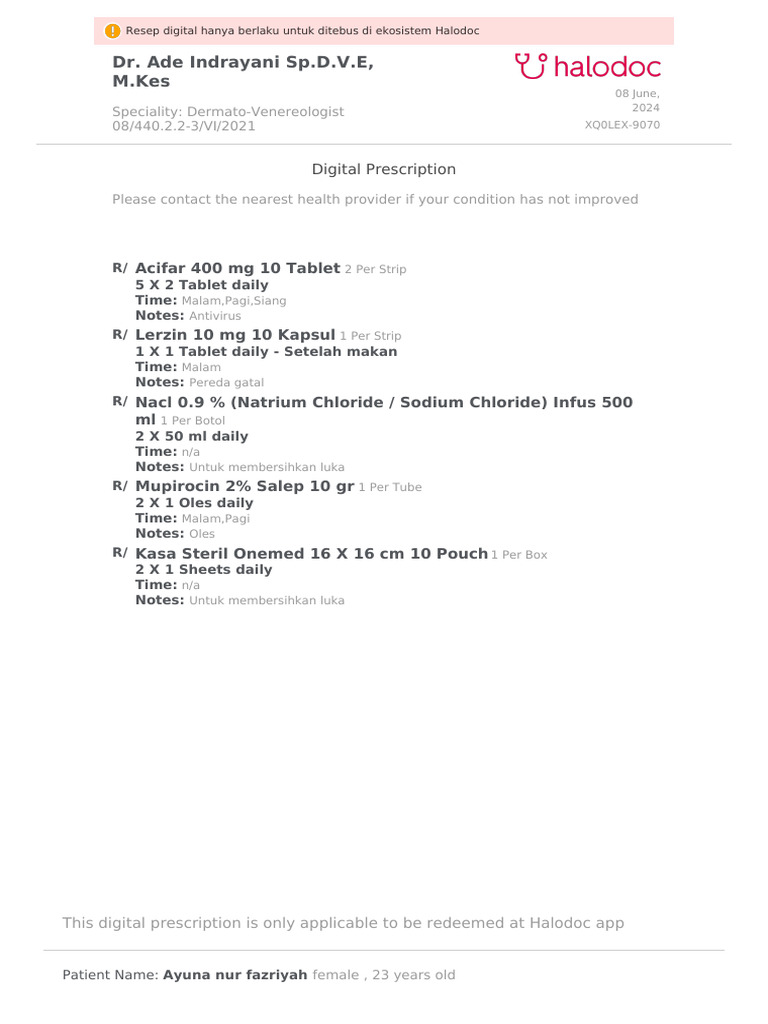 Digital Prescription for Ayuna Nur Fazriyah | PDF | Wellness | Science ...
