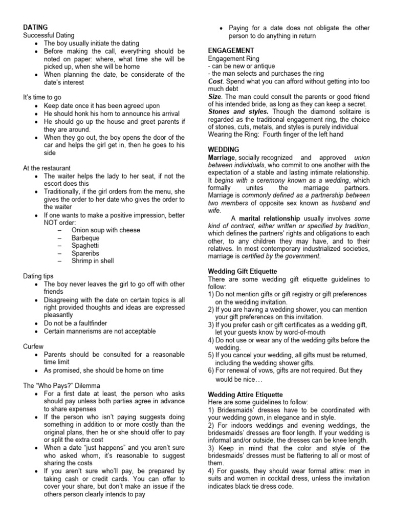 Dating Table | PDF | Funeral | Wedding