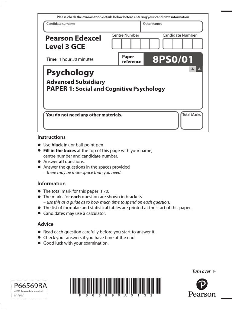 AS Level Psychology Paper 1 QP | Download Free PDF | Obedience (Human ...