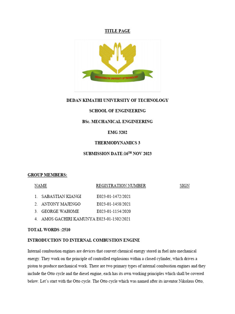 Combustion Engine Report | PDF | Diesel Engine | Internal Combustion Engine