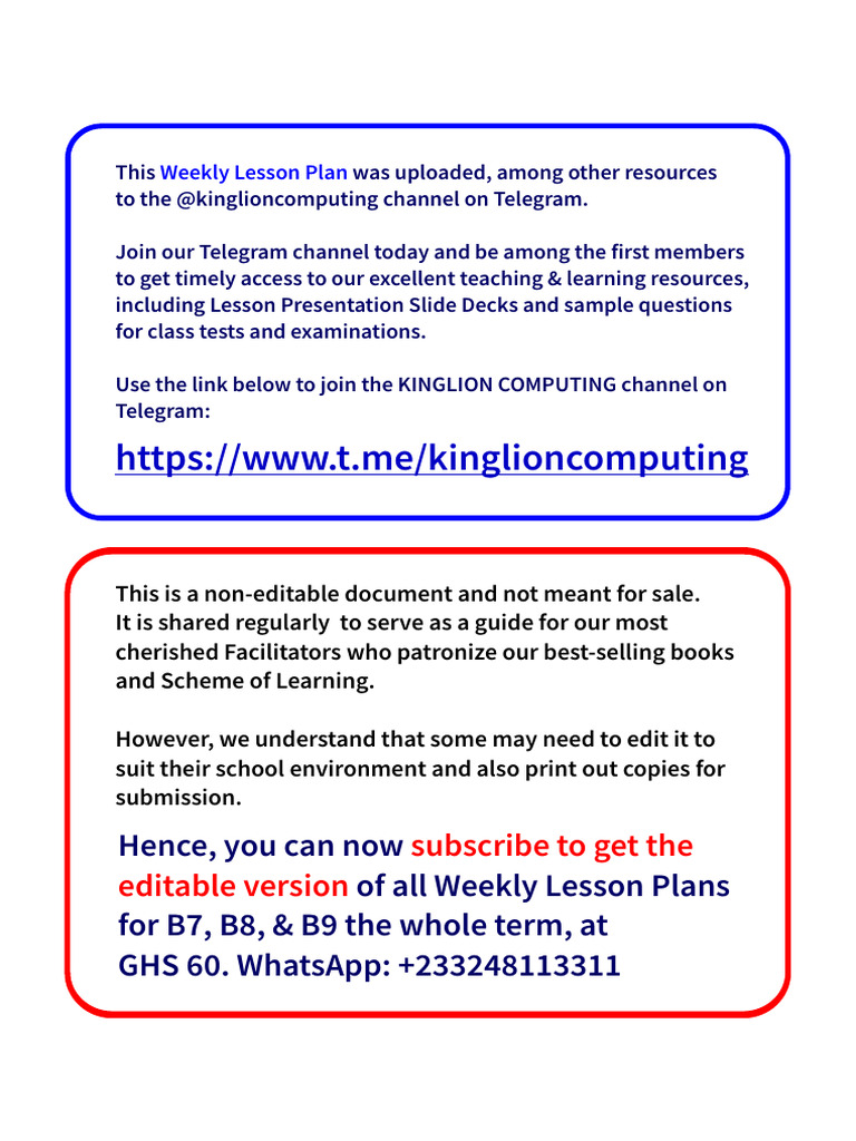 B8 COMPUTING WK 1&2 LESSON PLAN - by KingLion | PDF | Learning | Computing