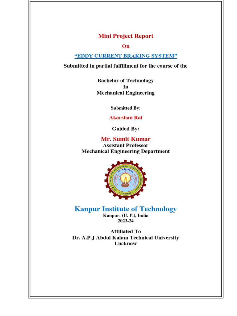 Eddy Current Braking System Overview | PDF | Electromagnetic Induction ...