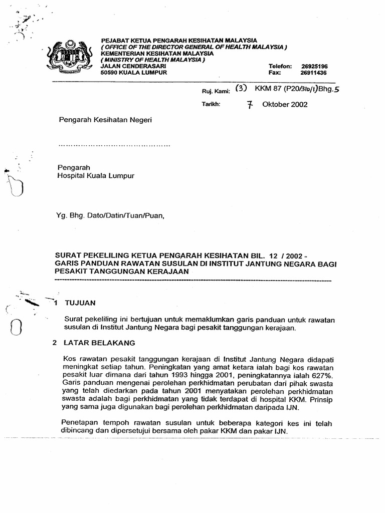 Surat Pekeliling Ketua Pengarah Kesihatan Bil. 122002 - Garis Panduan ...
