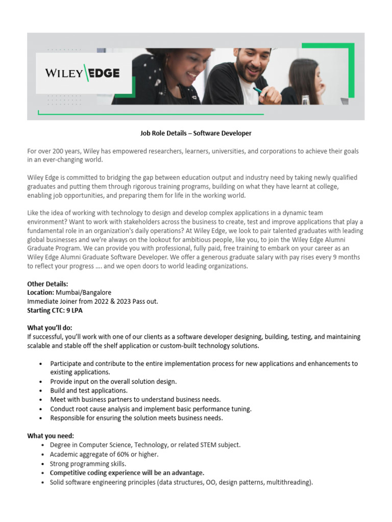 Wiley Edge-Job Role Details-Engg-SW | PDF | Computer Programming | Software Development Process