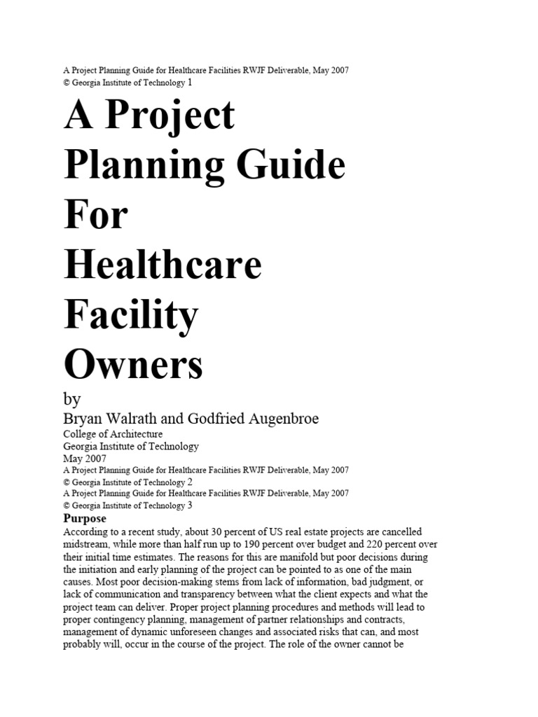 A Project Planning Guide For Healthcare Facilities RWJF Deliverable ...