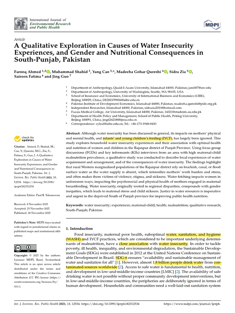 A Qualitative Exploration in Causes of Water Insecurity Experiences ...
