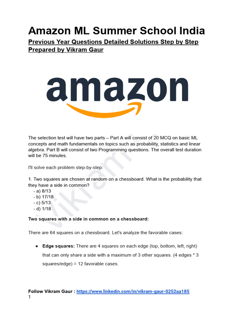 Amazon ML Summer School India Previous Year Questions Detailed Solutions Step by Step by Vikram ...