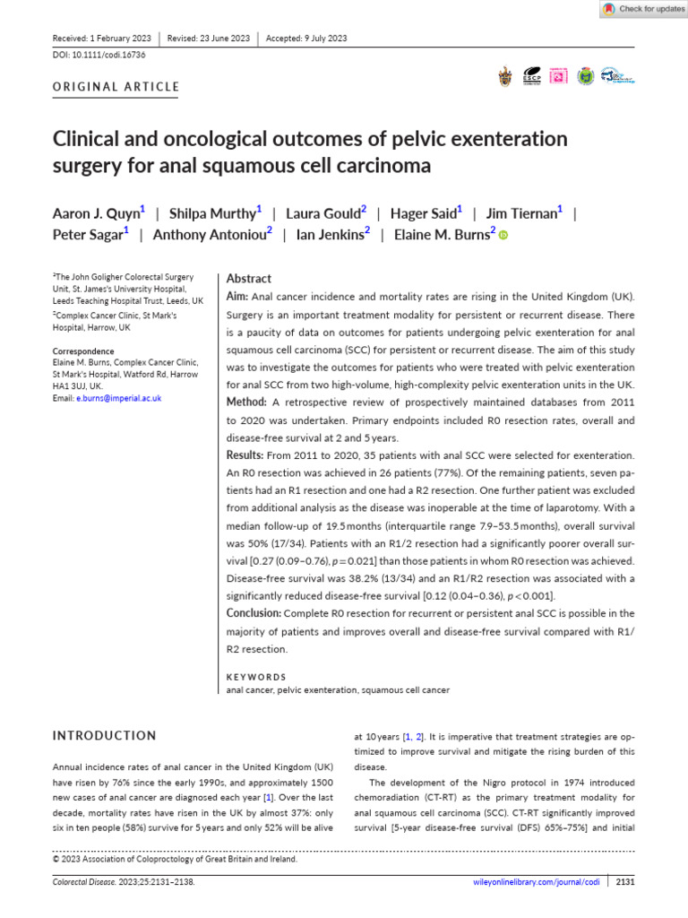 Colorectal Disease - 2023 - Quyn - Clinical and Oncological Outcomes of ...