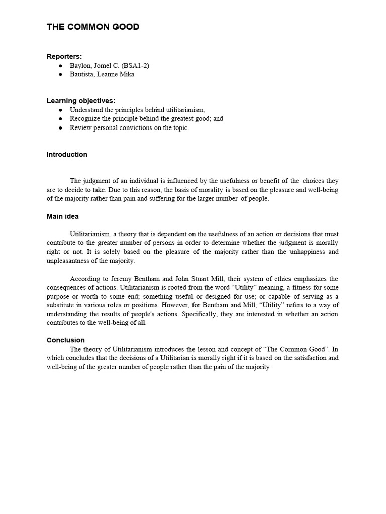 Common Good - Handout-1 | PDF