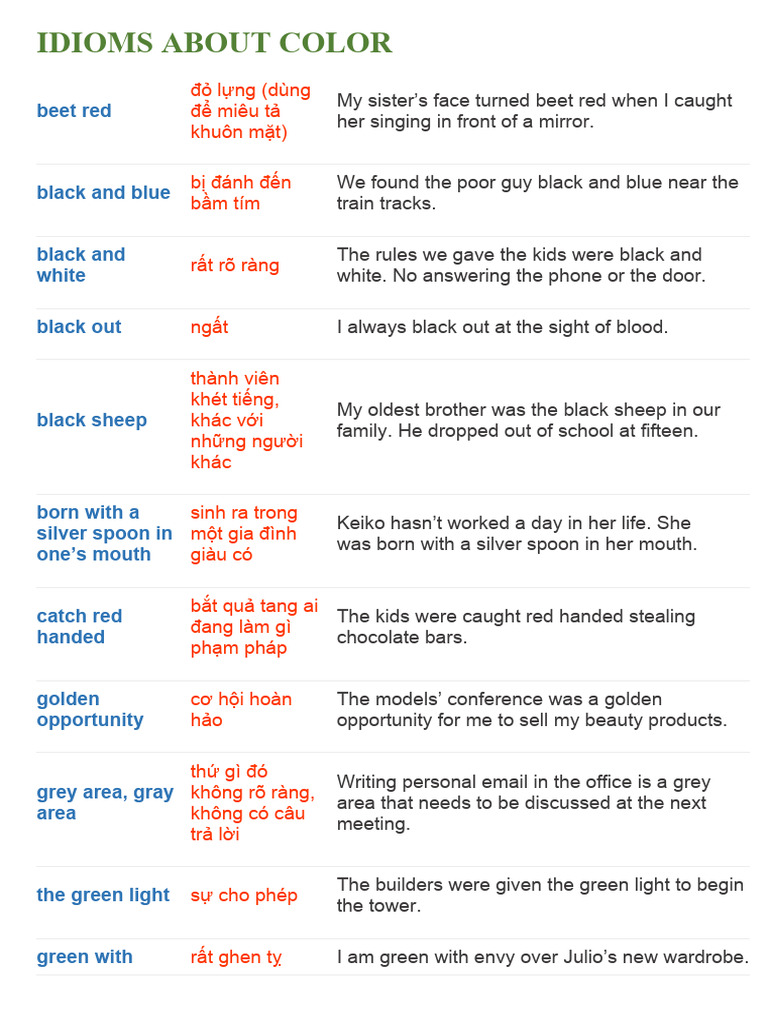 IDIOMS ABOUT COLOR | PDF