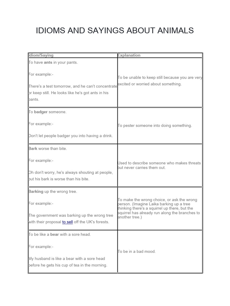 Animal Idioms Explained | PDF | Birds