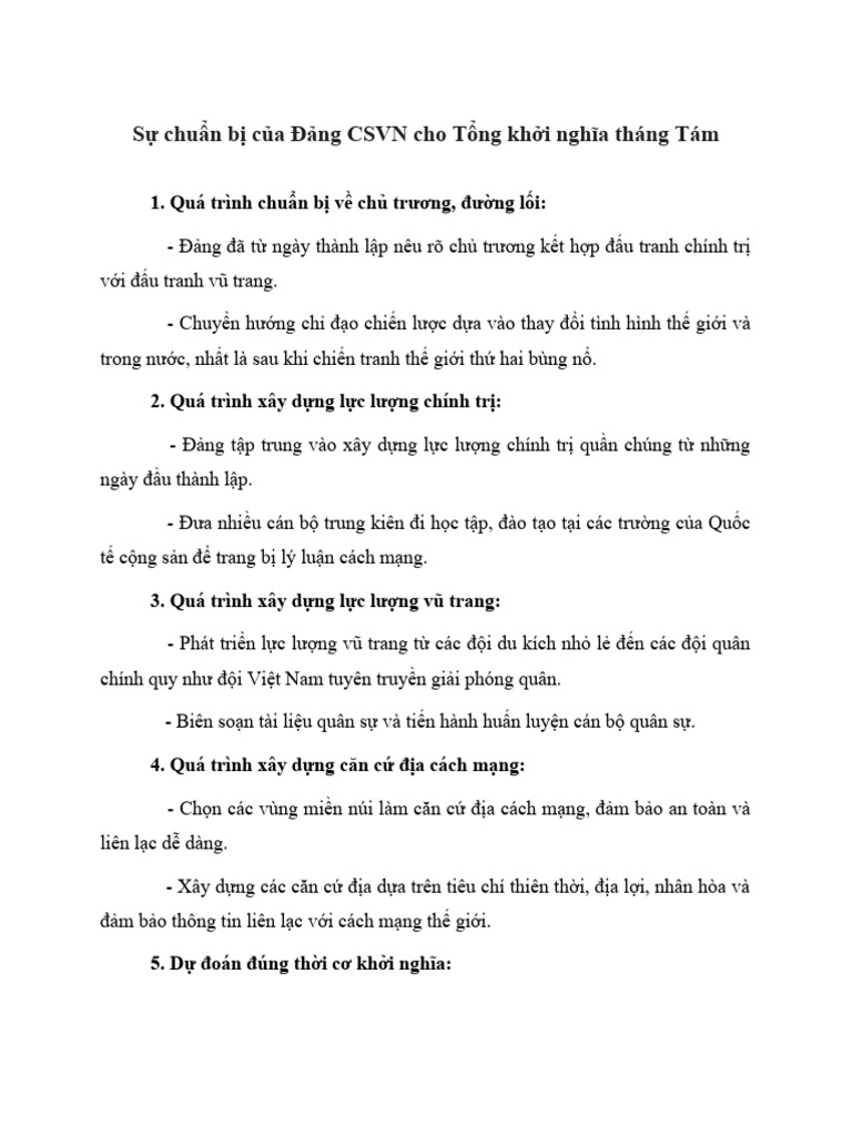 Sự chuẩn bị của Đảng CSVN cho Tổng khởi nghĩa tháng Tám | PDF