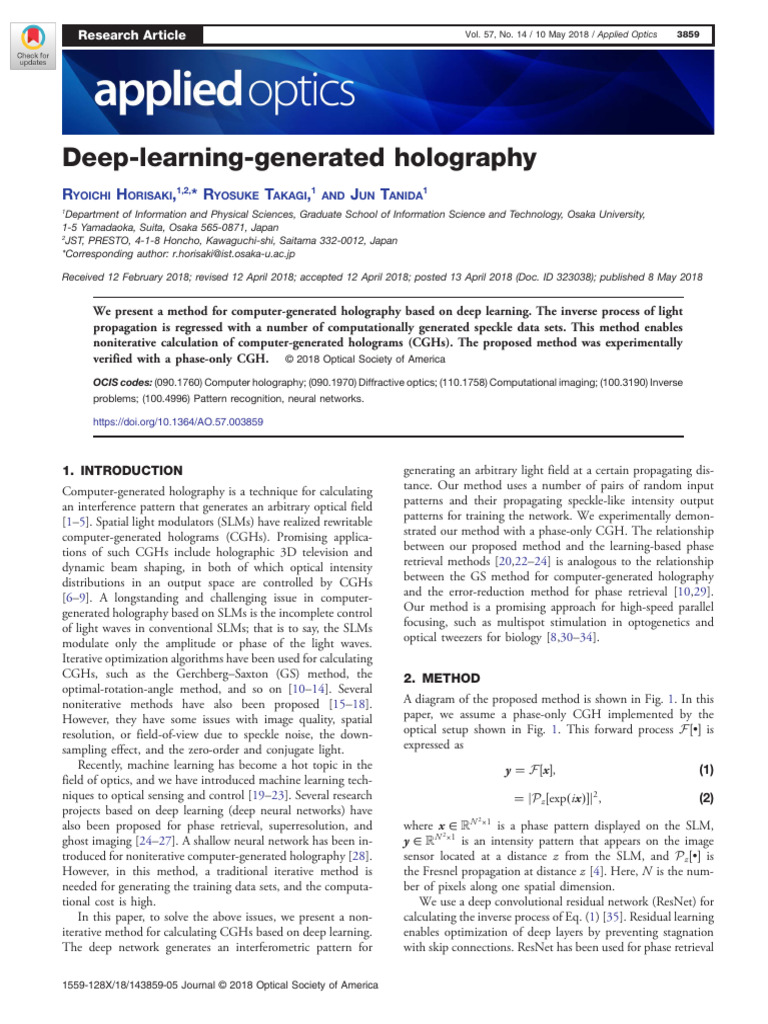 Deep-Learning-Generated Holography | PDF | Holography | Electromagnetic Radiation