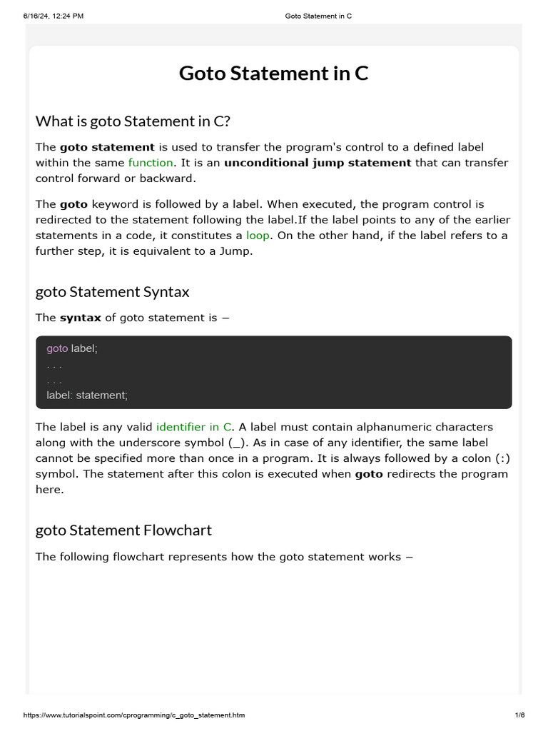 Goto Statement in C | PDF | Control Flow | Computer Engineering