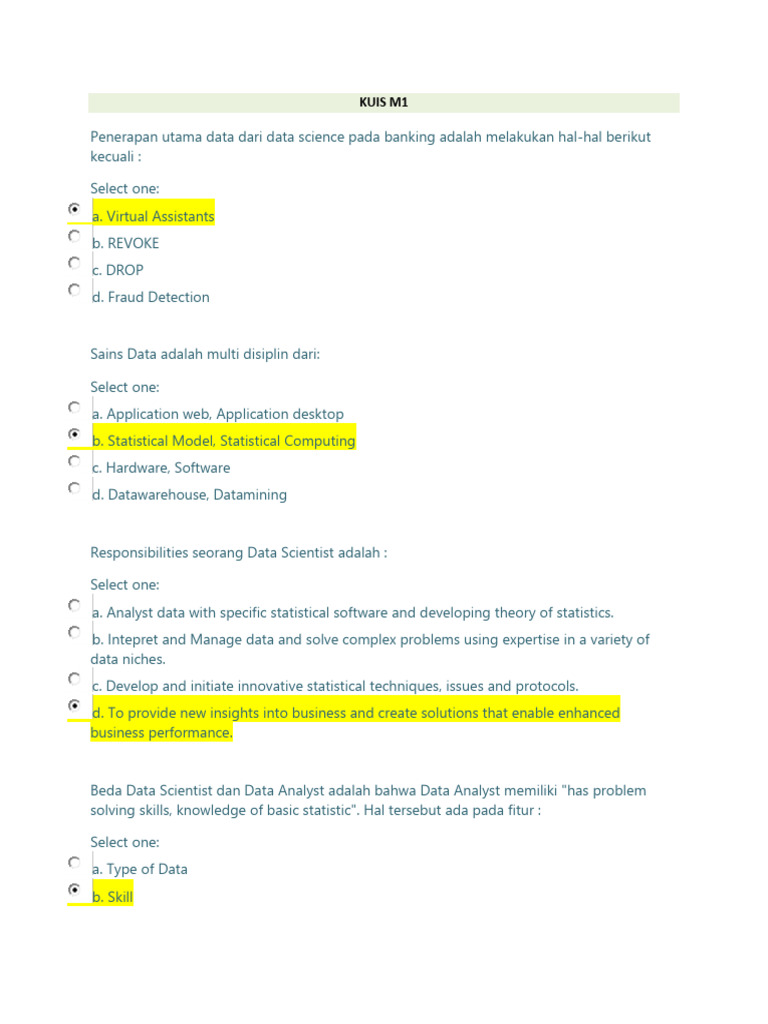 Gabungan Kuis Team Teaching Sains Data & Analisis Big Data | PDF | Data Analysis | Data Science