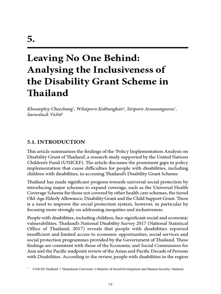Chapter 5 - Inclusiveness of The Disability Grant in Thailand | PDF ...