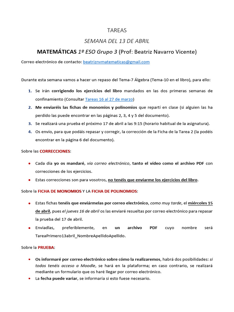 Repaso de Álgebra 1º ESO: Tareas y Prueba | PDF | Ciencia computacional ...