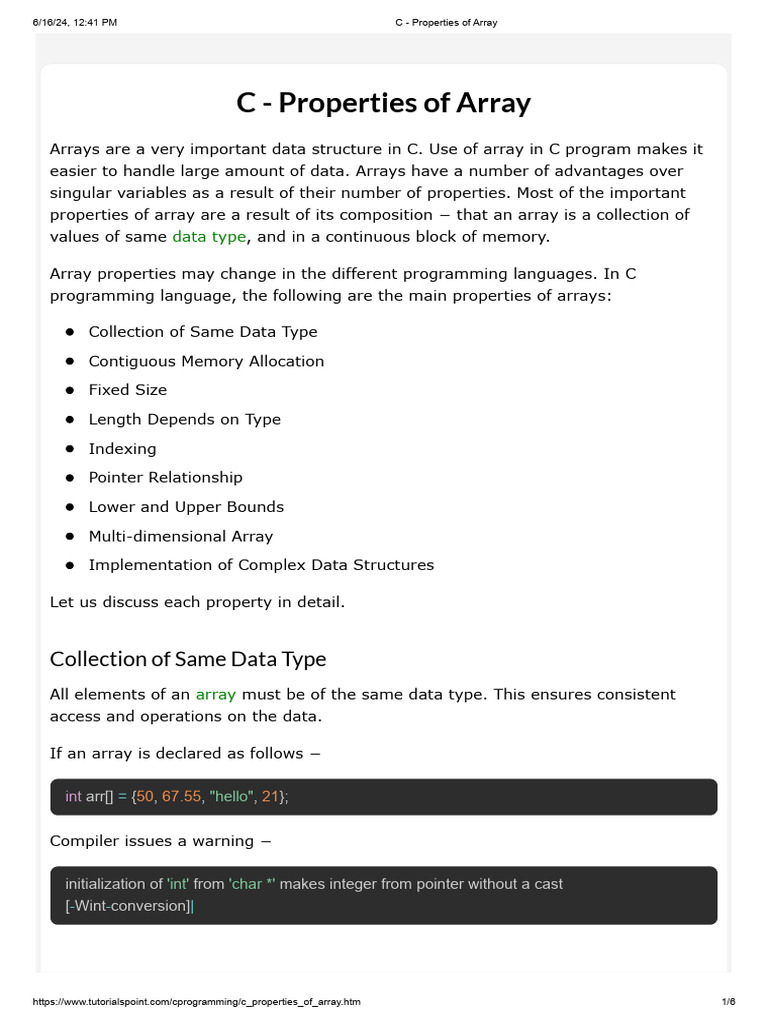 C - Properties of Array | PDF | Integer (Computer Science) | Pointer (Computer Programming)
